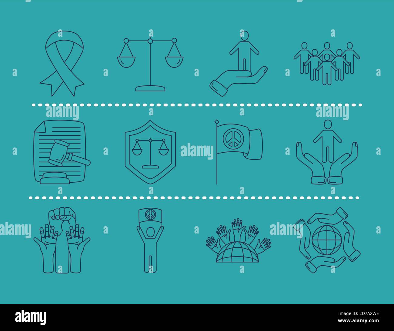 bundle of twelve human rights line style set icons vector illustration ...