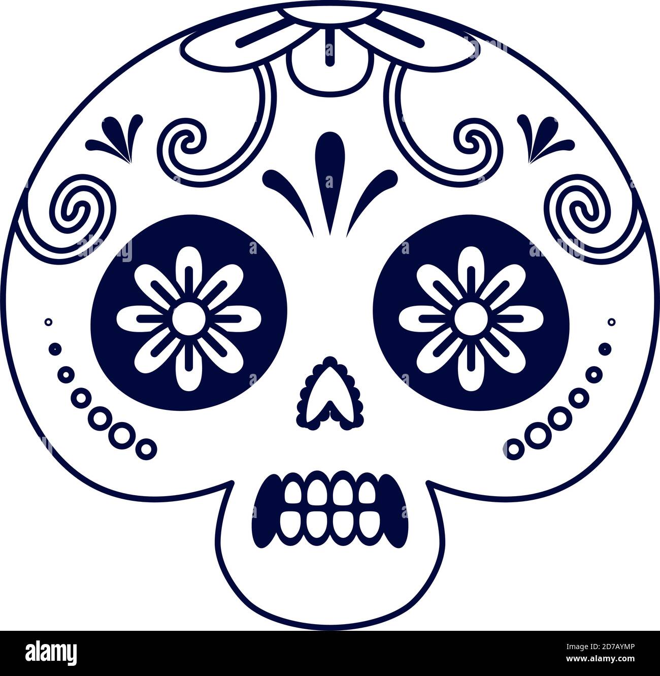 traditional mexican skull head line style icon vector illustration ...