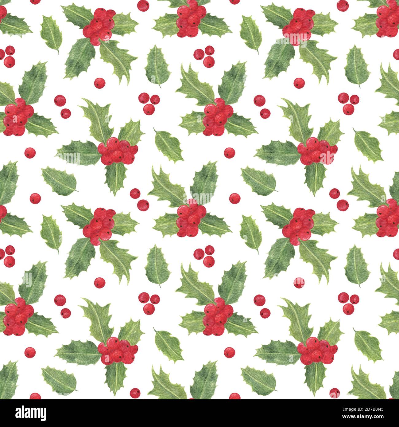 Holly plant repeat pattern, red berries, traditional winter holidays ...