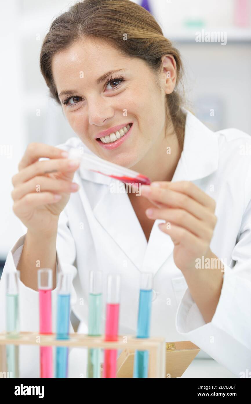 happy female lab worker Stock Photo - Alamy