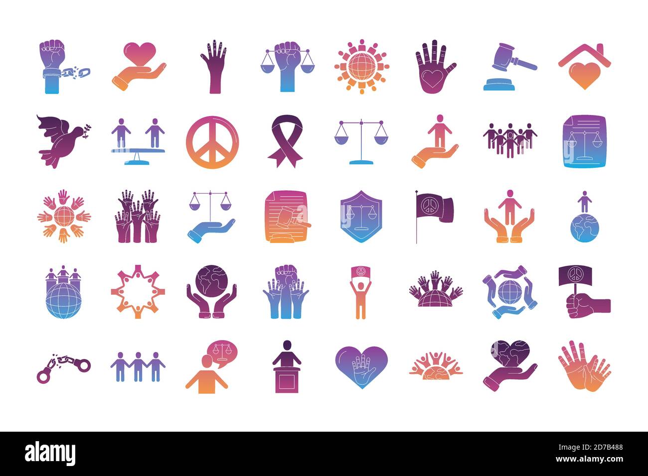 bundle of human rights silhouette style set icons vector illustration ...