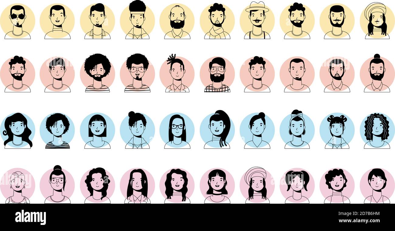 group of diversity people characters vector line style design Stock ...