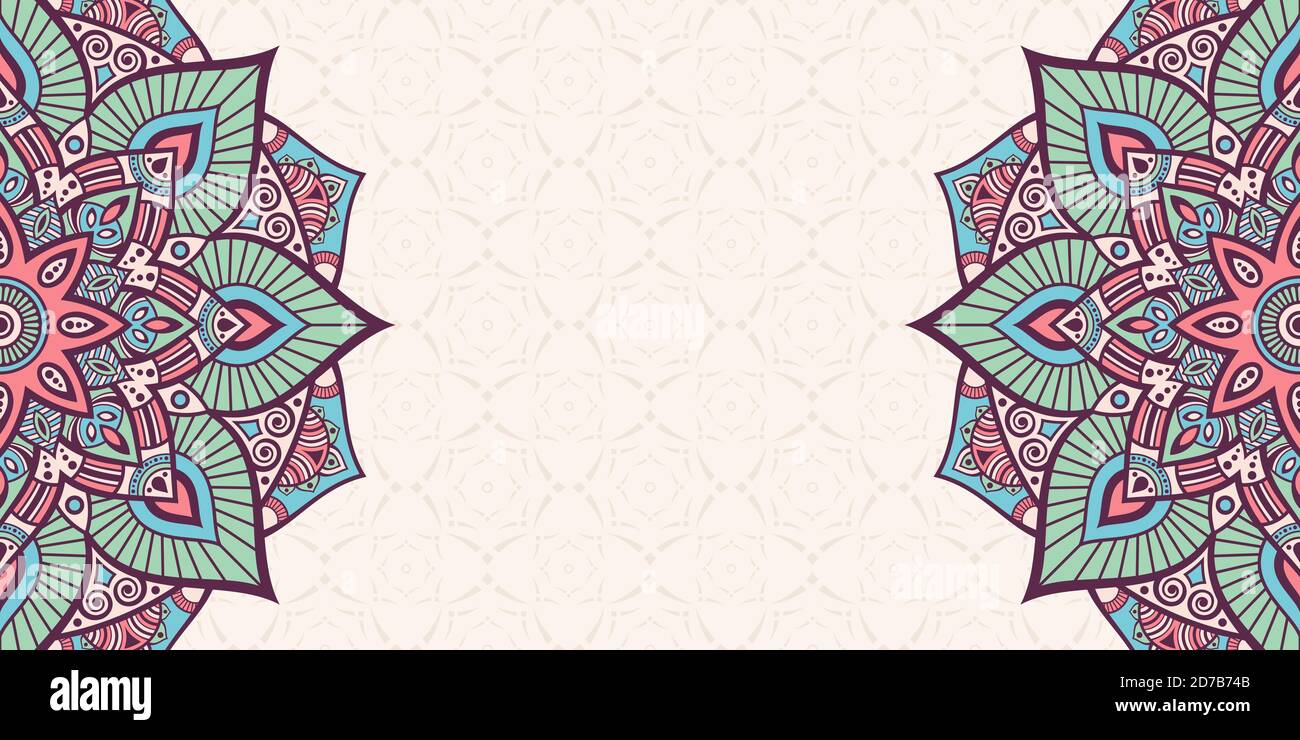 Horizontal mandalas banner. Decorative flower mandalas background with ...
