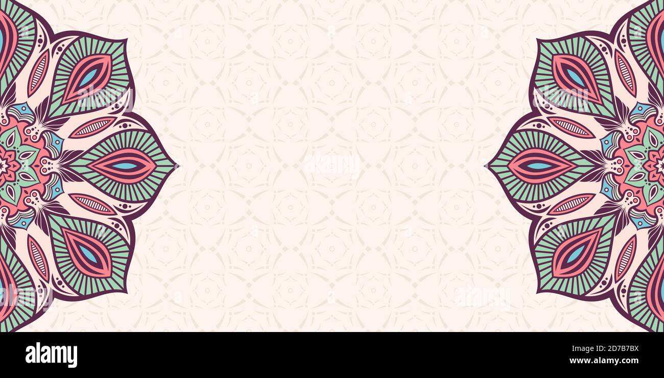 Horizontal mandalas banner. Decorative flower mandalas background with ...