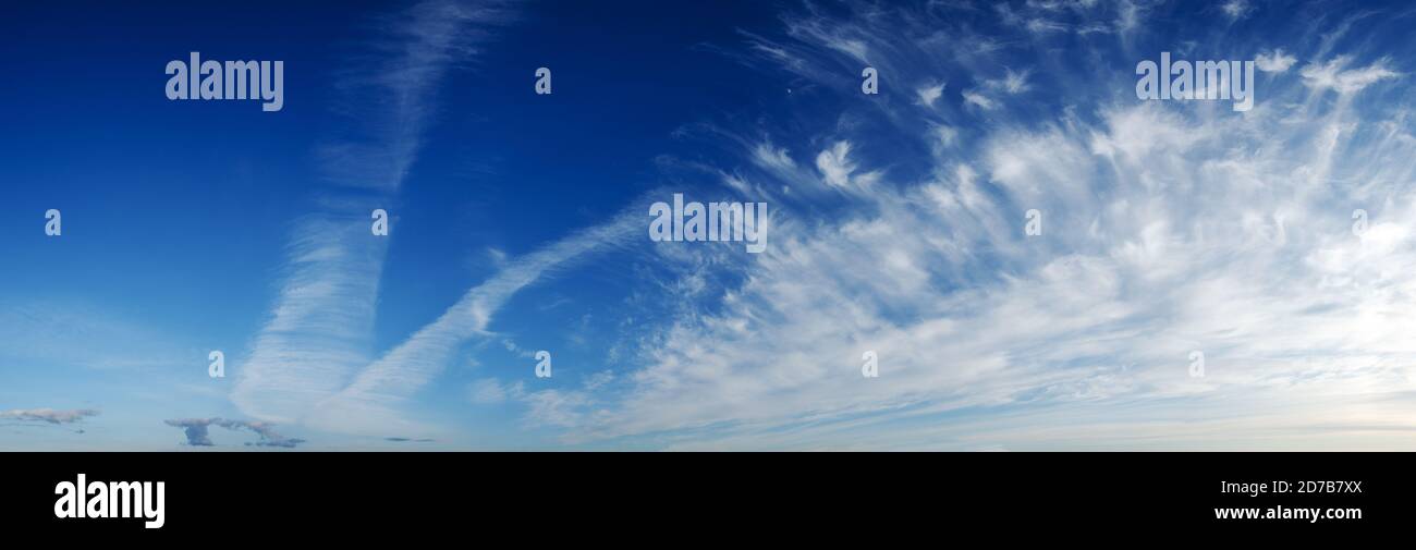 Beautiful panoramic background of blue summer sunset sky and amazing ...