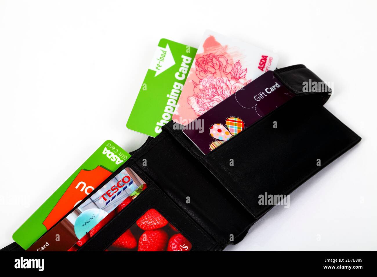 UK supermarket gift cards in a leather wallet Stock Photo - Alamy