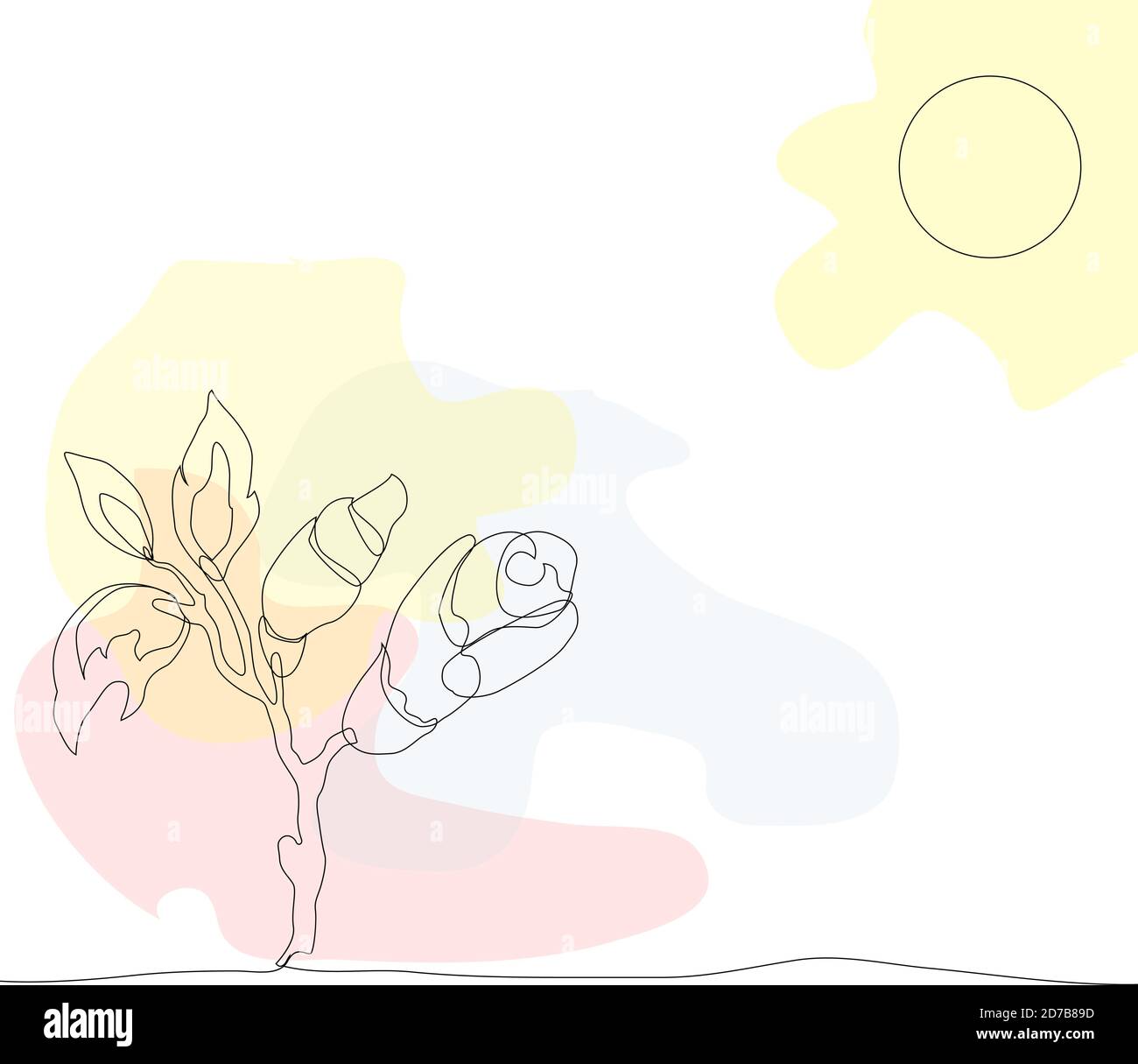 Continuous one line drawing. Drawing of a flower and sun with ...
