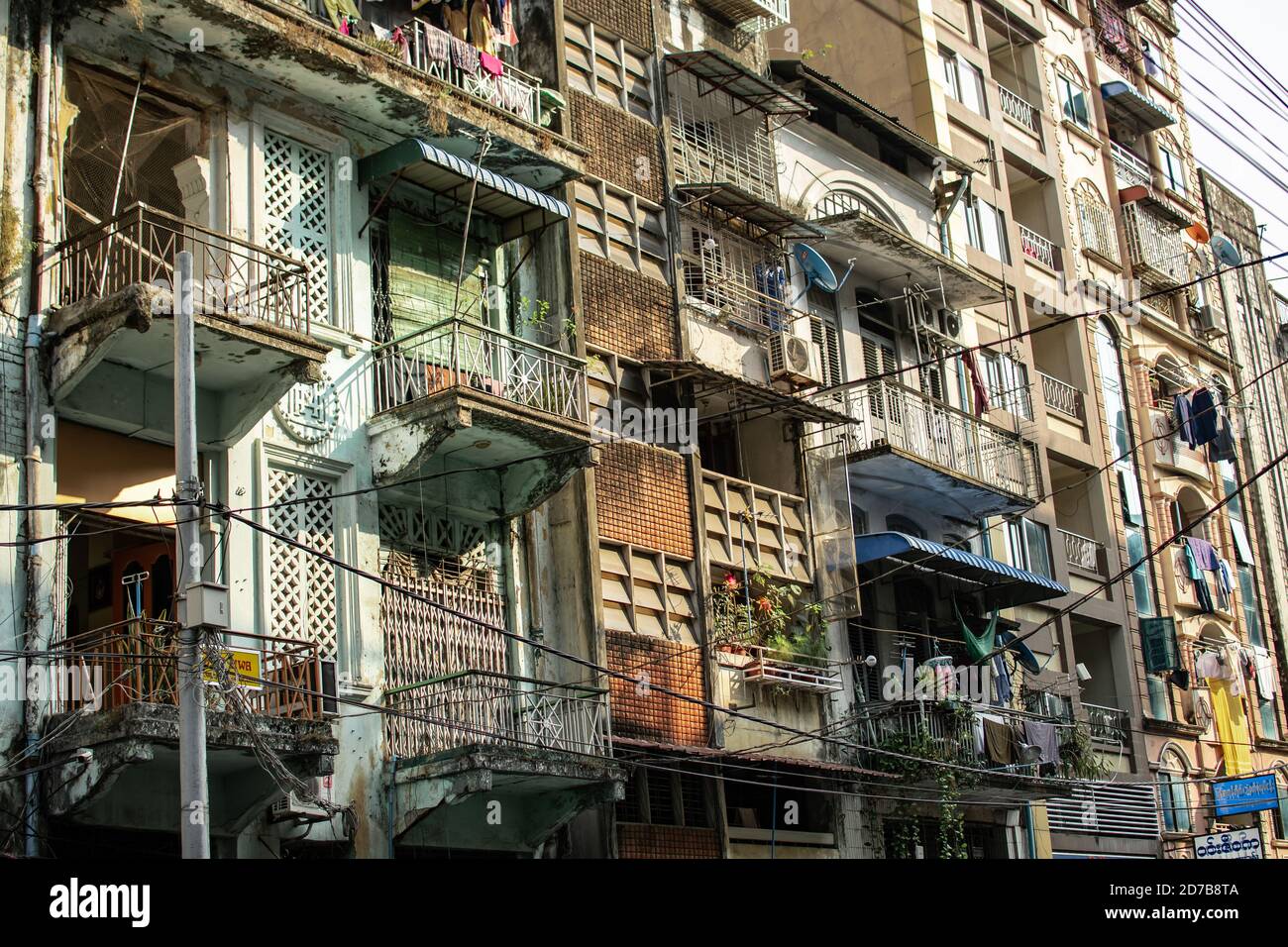 Exterior facade of an old residential apartment building in downtown ...