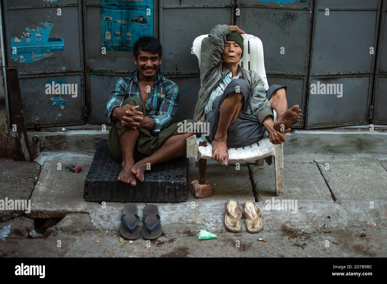 Yangon, Myanmar - December 30, 2019: Portrait of two local burmese ...