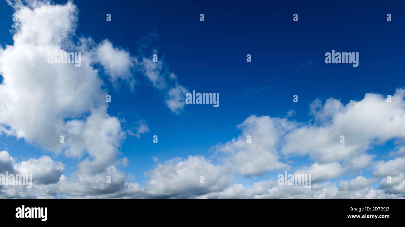 Beautiful panoramic background of blue summer sunset sky and amazing ...