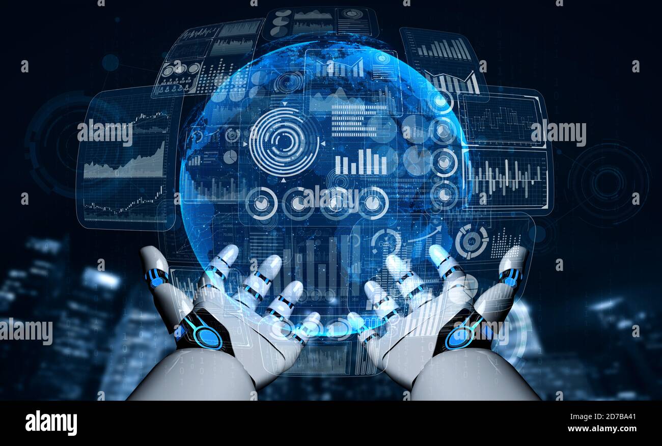 3D rendering artificial intelligence AI research of robot and cyborg ...