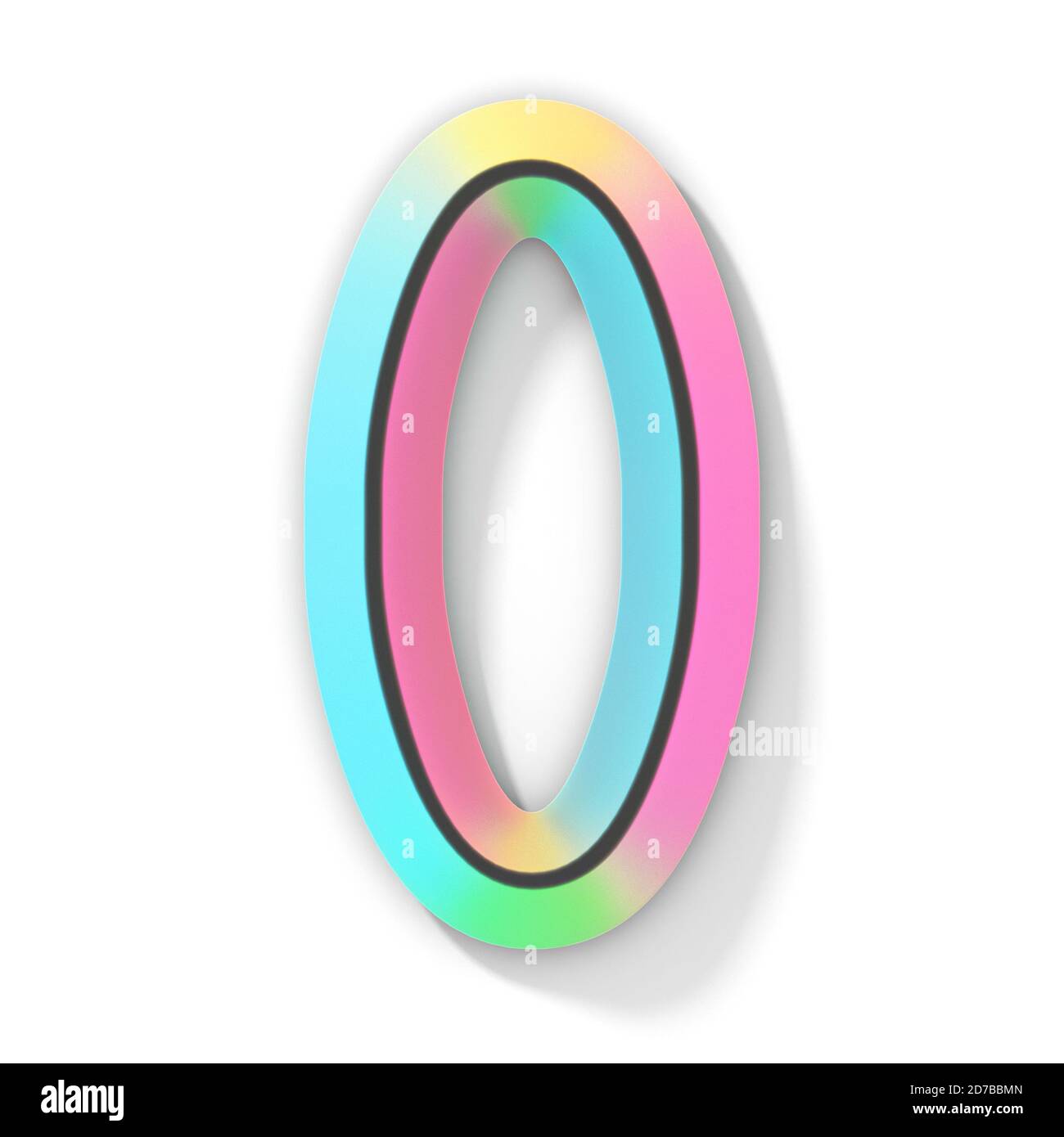 Neon color bright font Number 0 ZERO 3D render illustration isolated on ...