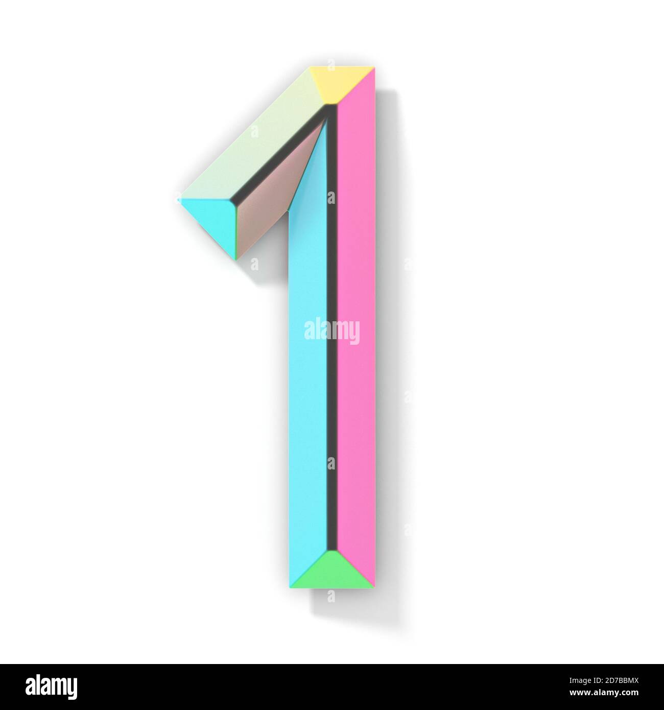 Neon color bright font Number 1 ONE 3D render illustration isolated on ...