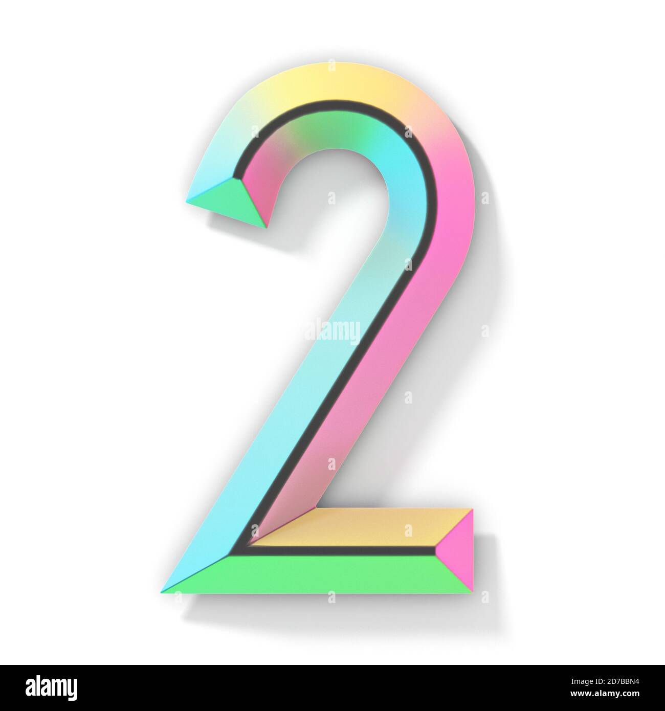 Neon color bright font Number 2 TWO 3D render illustration isolated on ...