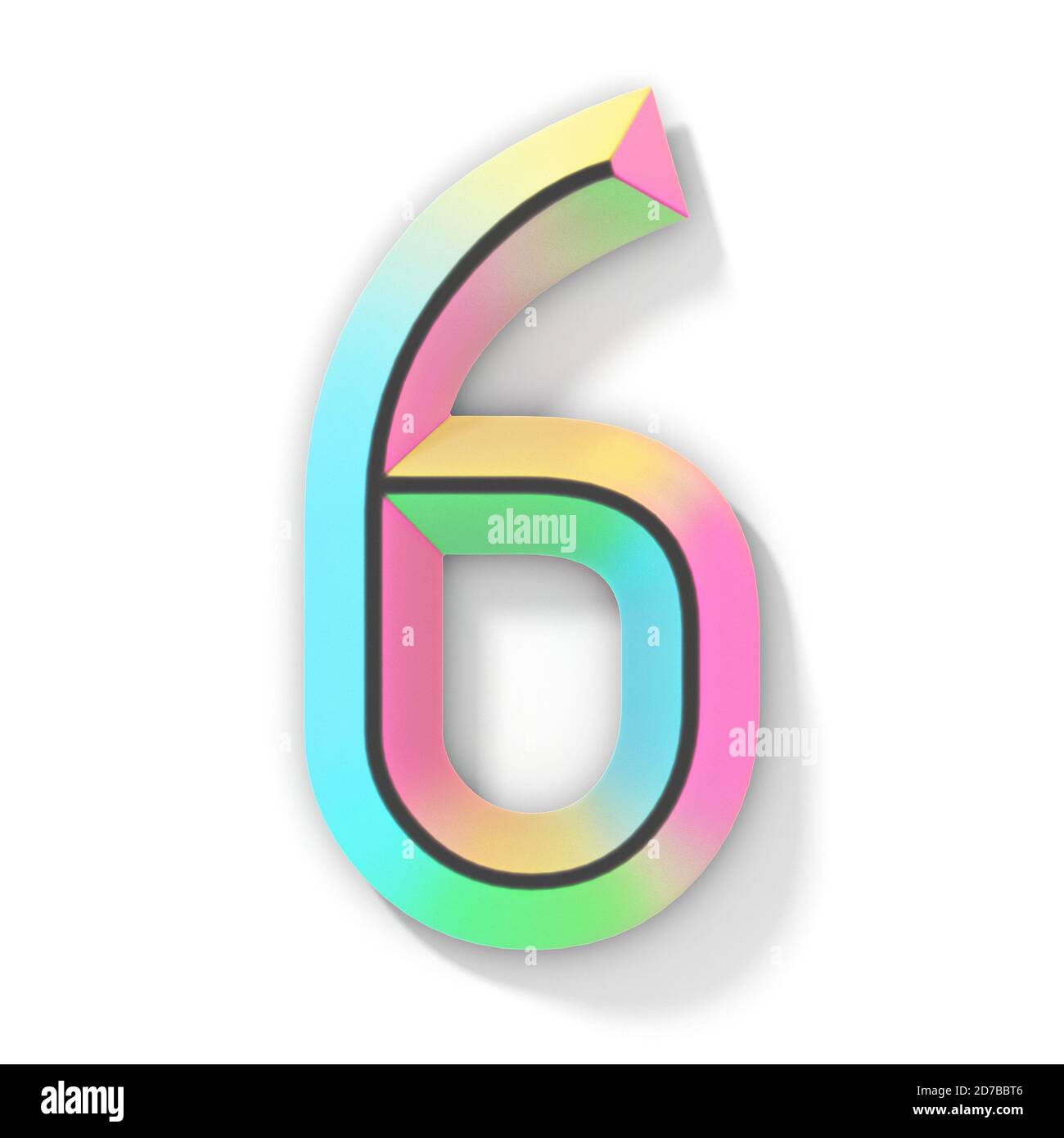 Neon color bright font Number 6 SIX 3D render illustration isolated on ...