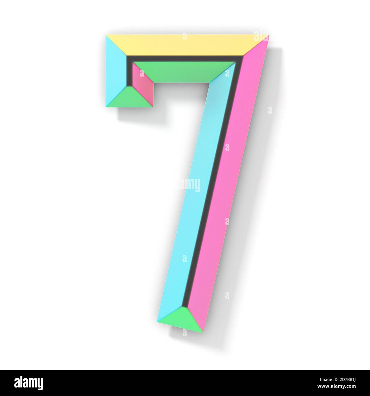 Neon color bright font Number 7 SEVEN 3D render illustration isolated ...