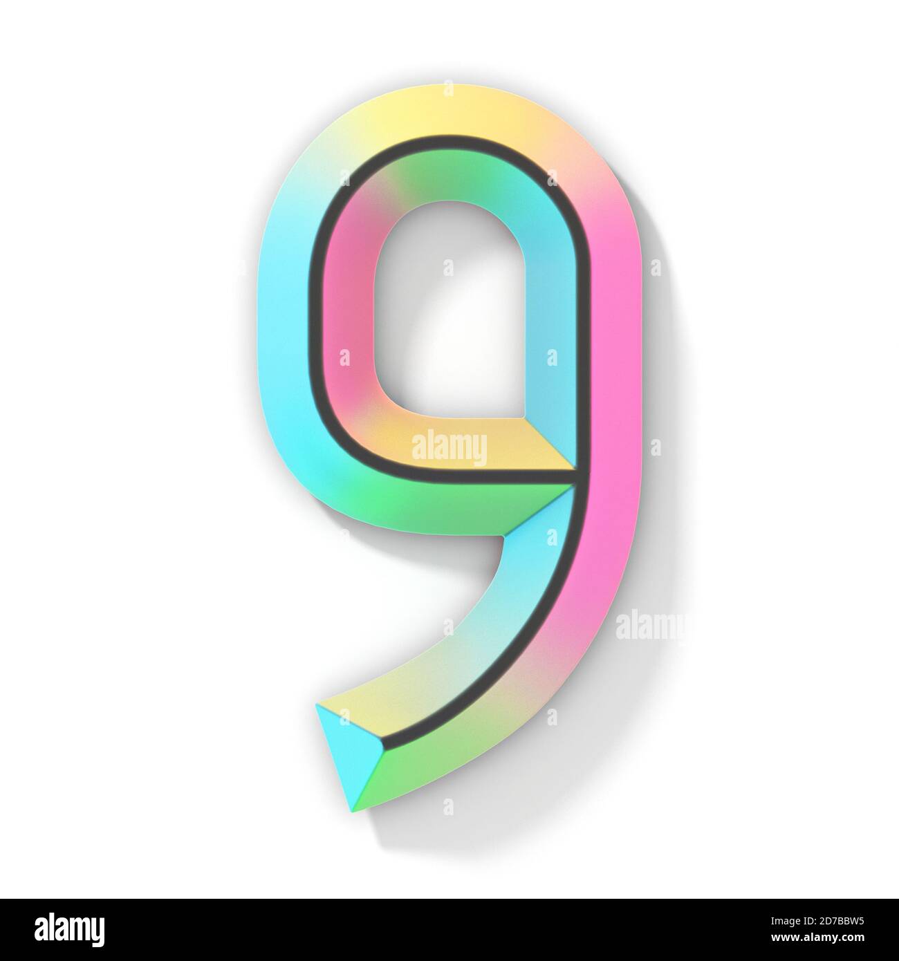Neon color bright font Number 9 NINE 3D render illustration isolated on ...