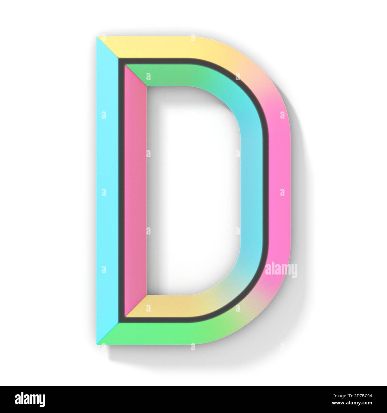 Neon color bright font Letter D 3D render illustration isolated on ...
