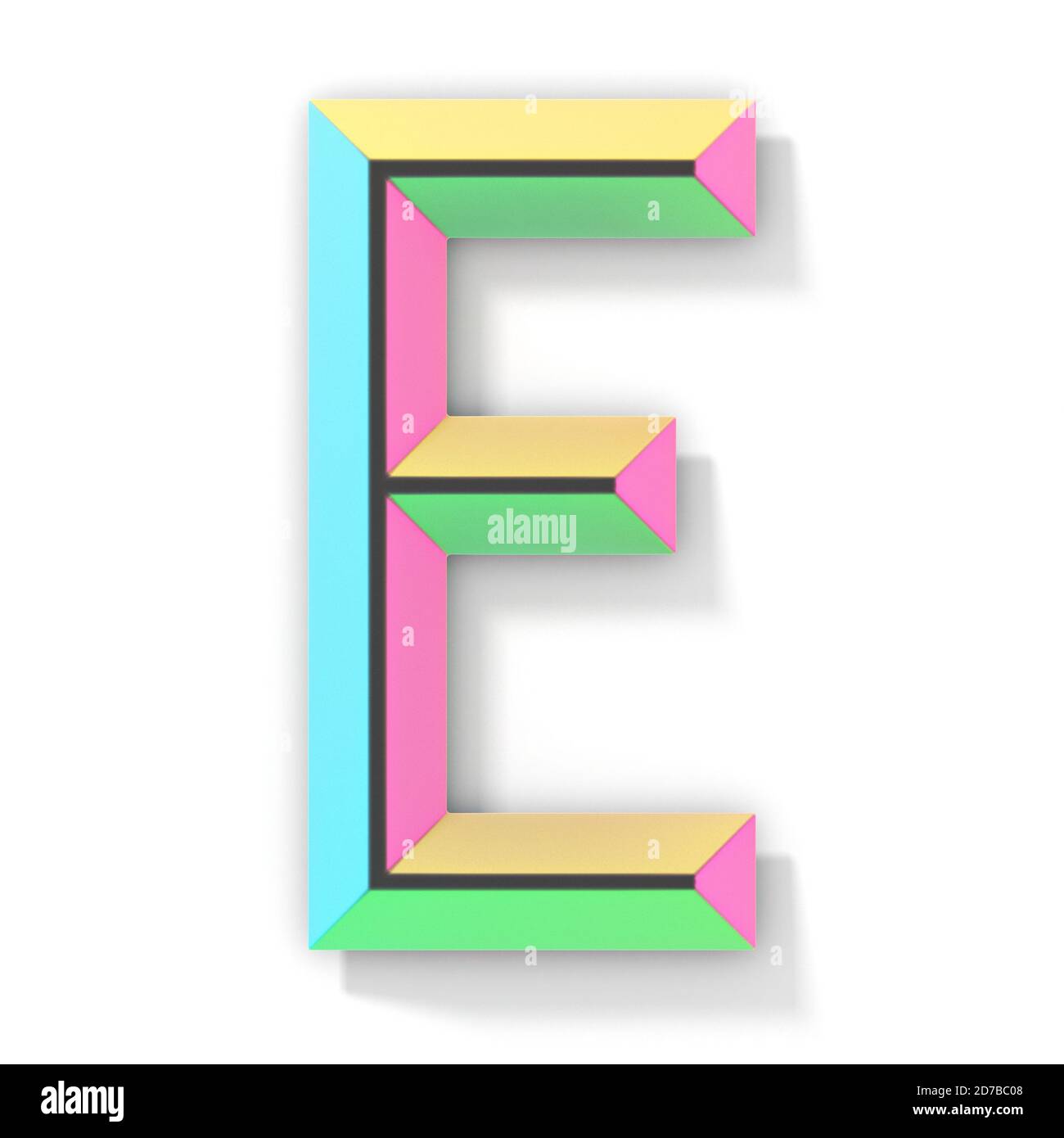 Neon color bright font Letter E 3D render illustration isolated on ...