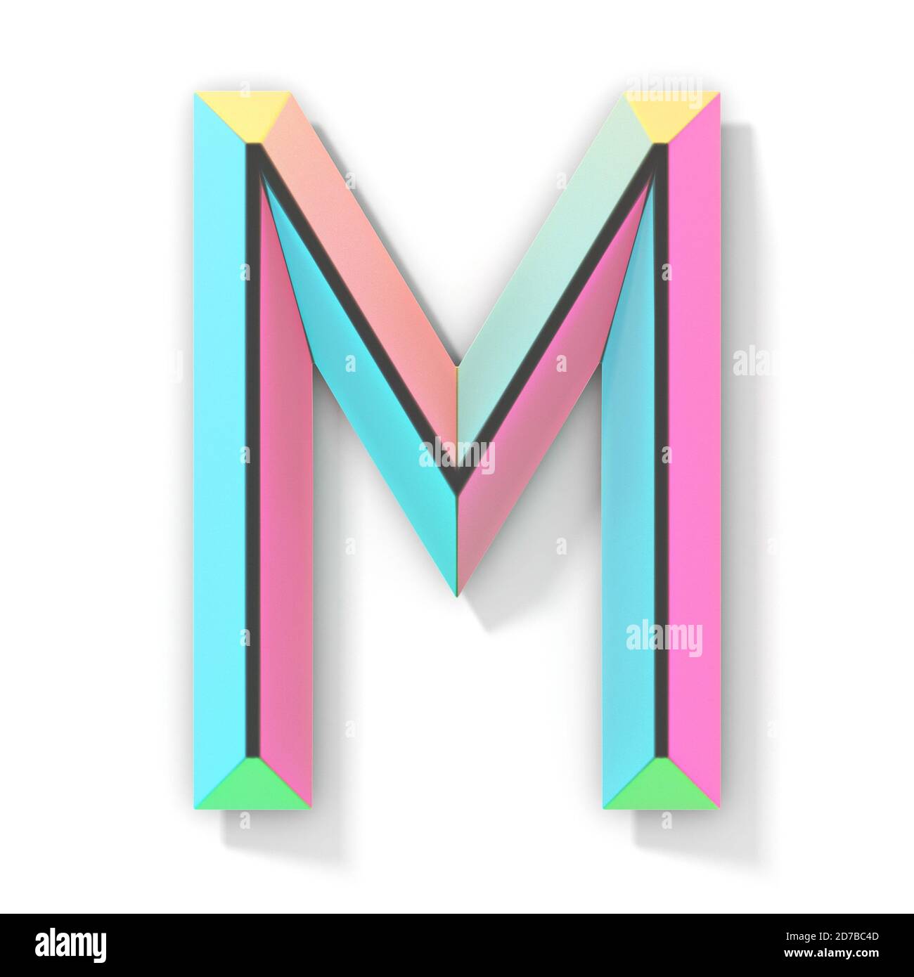 Neon color bright font Letter M 3D render illustration isolated on ...