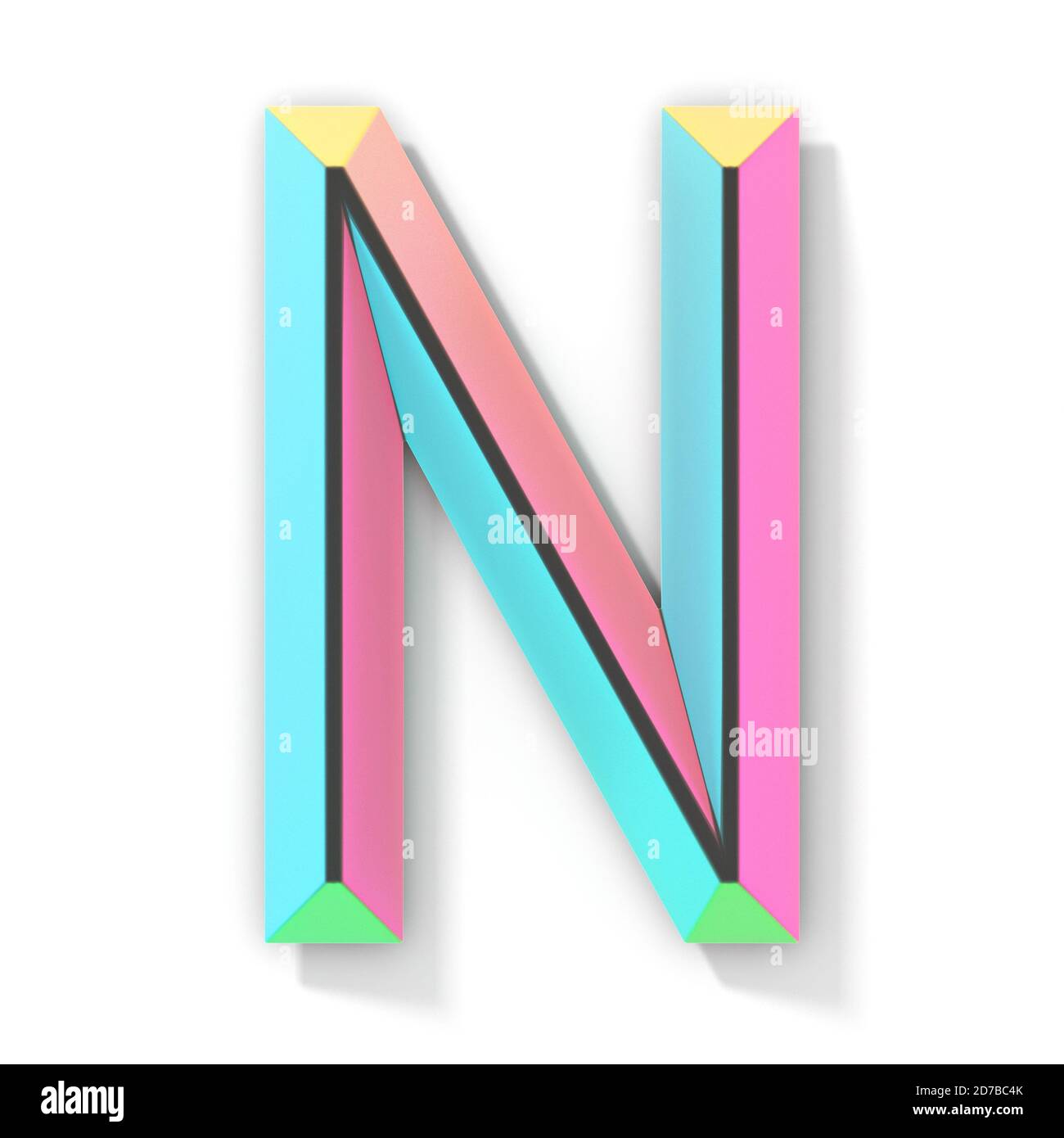Neon color bright font Letter N 3D render illustration isolated on ...