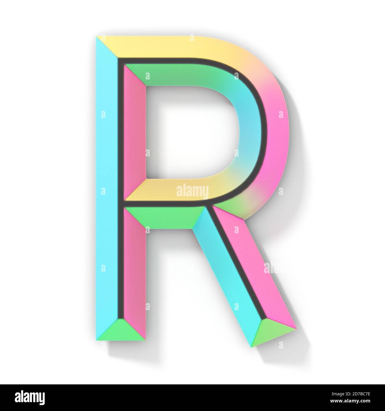 Neon color bright font Letter R 3D render illustration isolated on ...