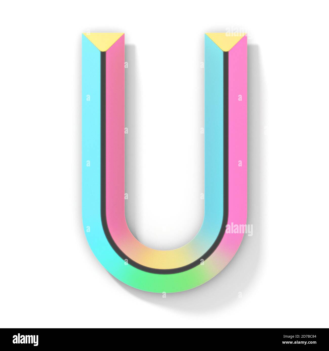 Neon color bright font Letter U 3D render illustration isolated on ...