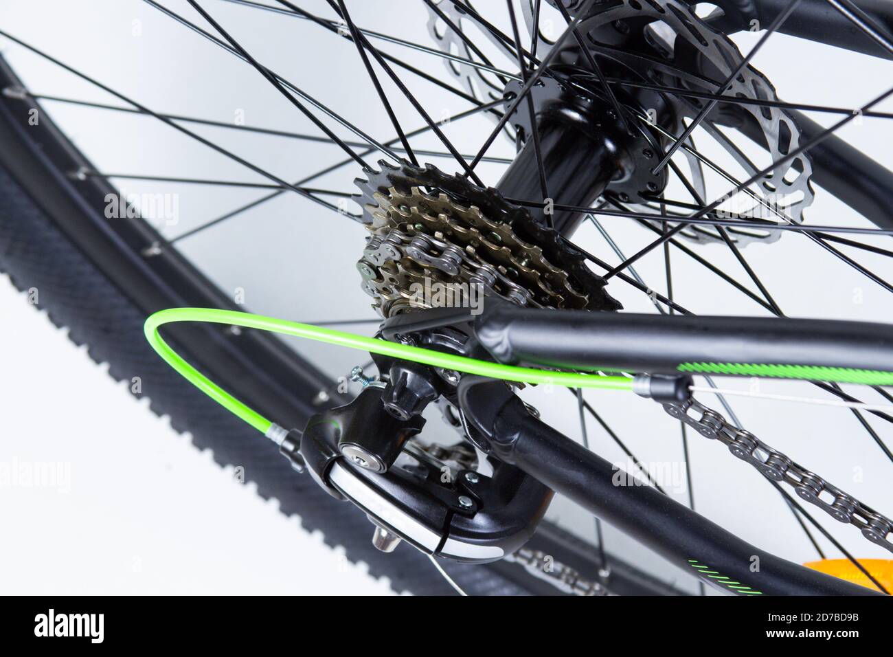 mountain bike parts rear wheel cassette close up on white background ...