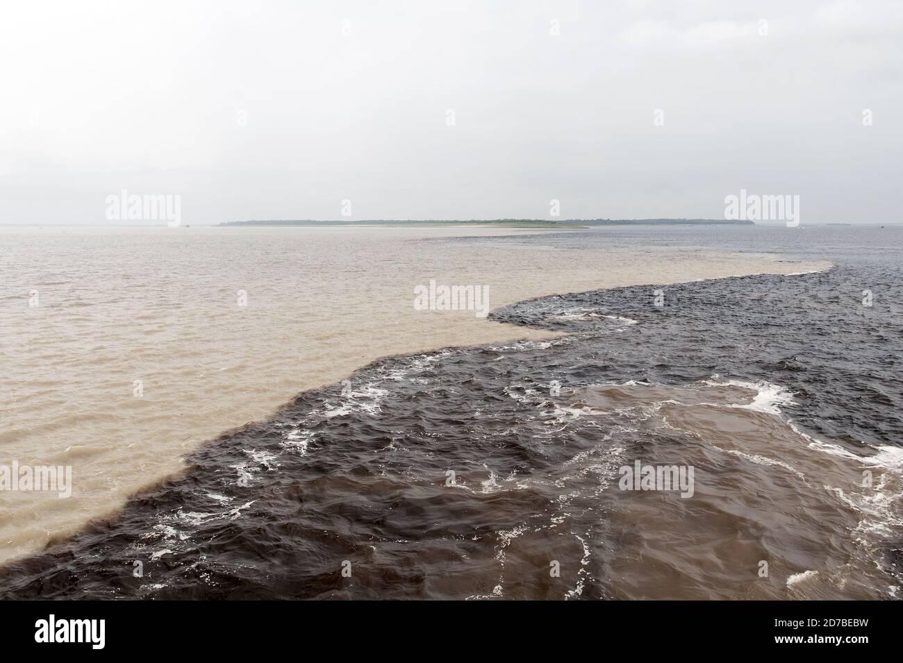 water meeting in brazil -amazon river with rio del negro clean and ...