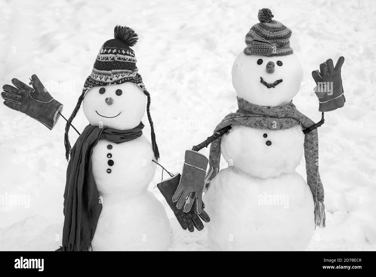 Winter scene with snowman on white snow background. Intimate moments ...