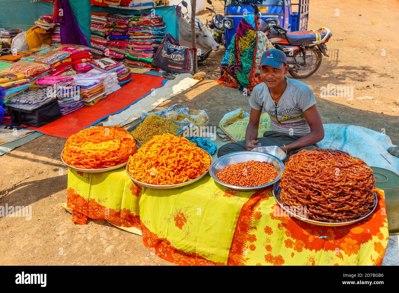 Stall selling local street food produce including heaped up fresh ...