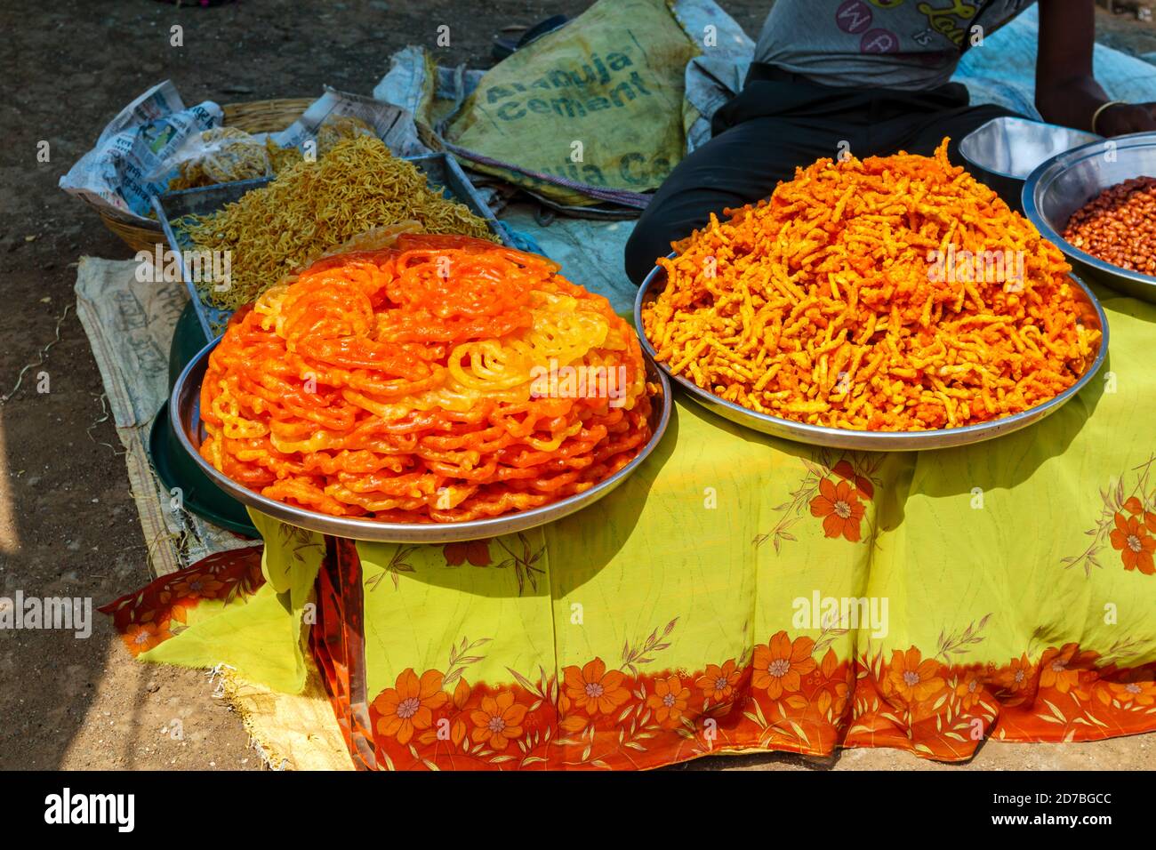 Stall selling local street food produce including heaped up fresh ...