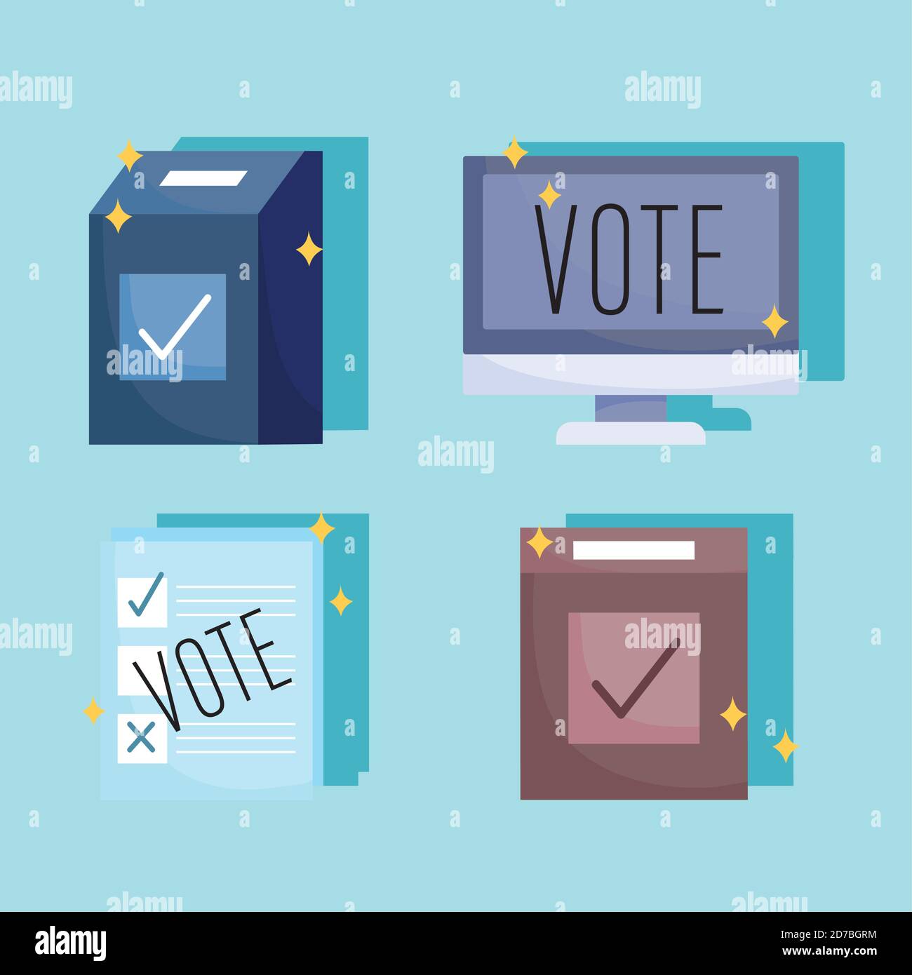 voting and election concept, set icons box computer ballot vector ...