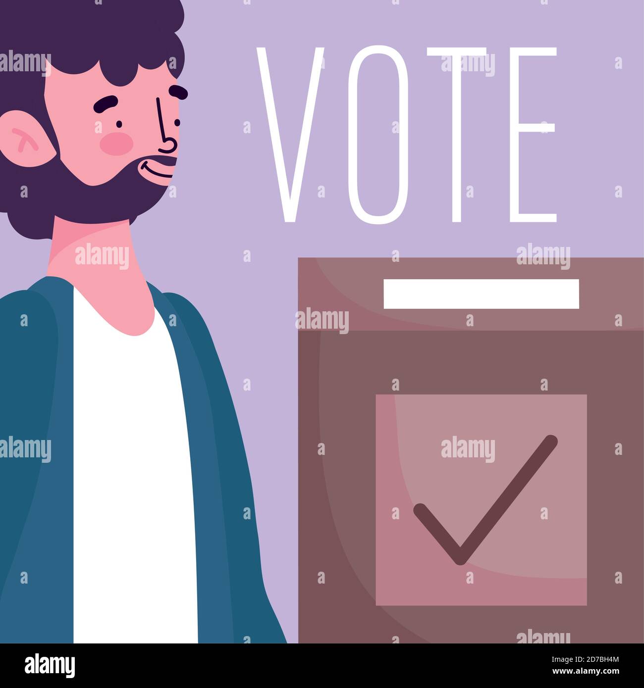 voting and election concept, bearded man with cardboard box vector ...