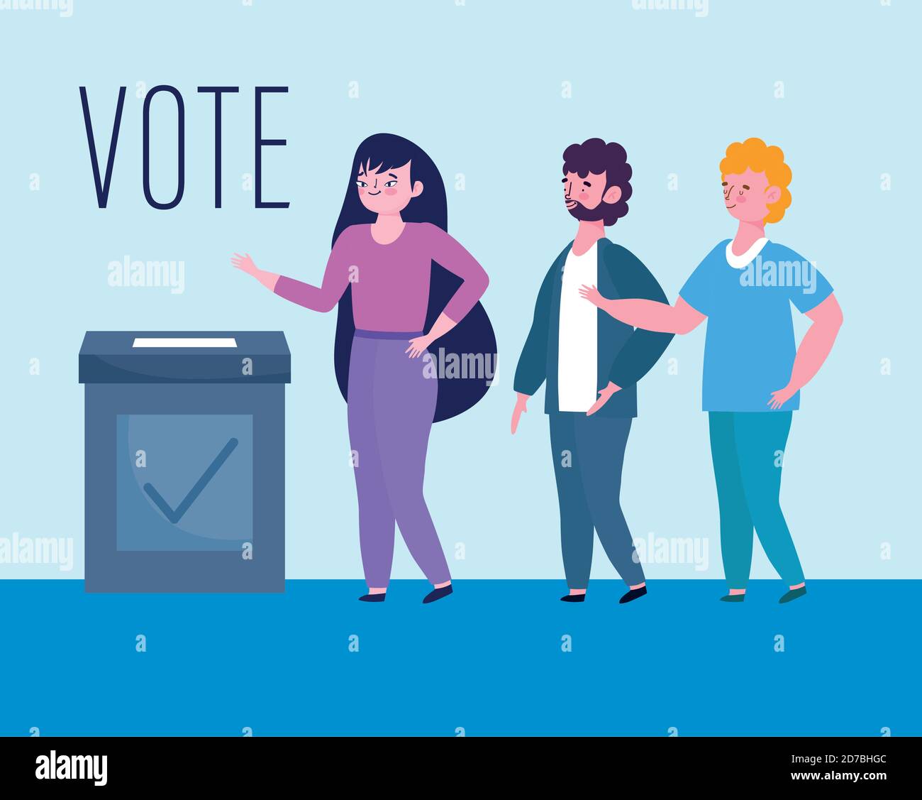 voting and election concept, man and woman stand in line for voting ...