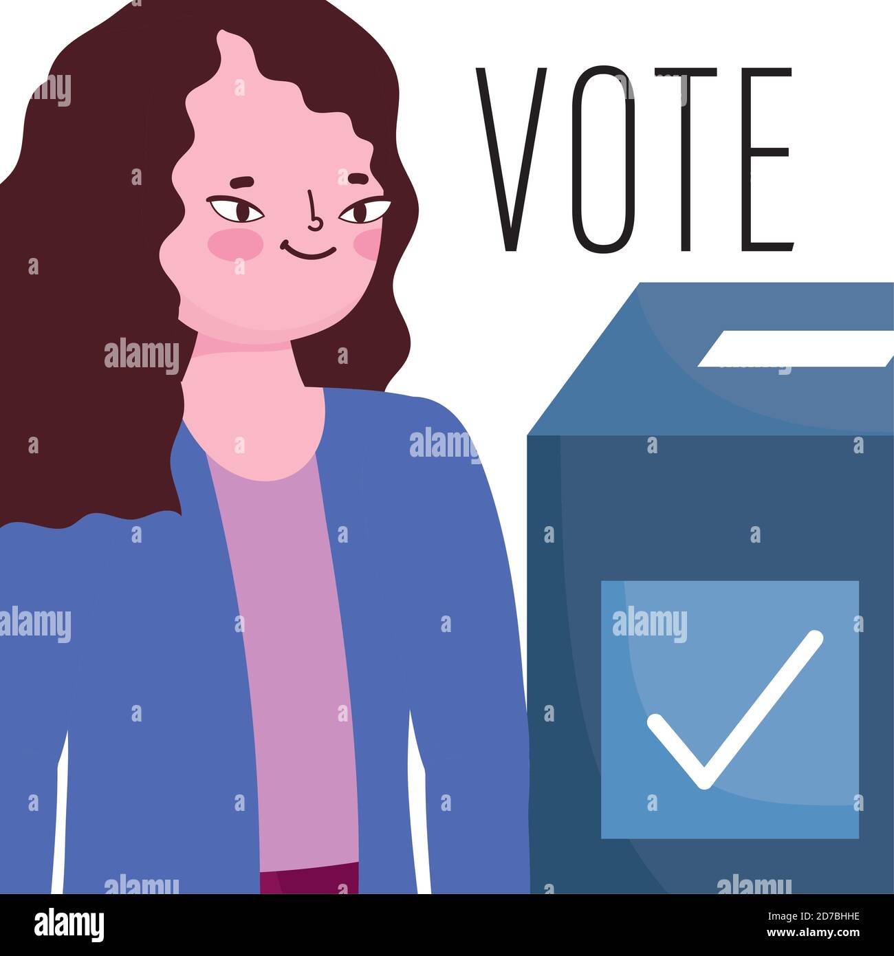 voting and election concept, cartoon woman with vote cardboard box ...