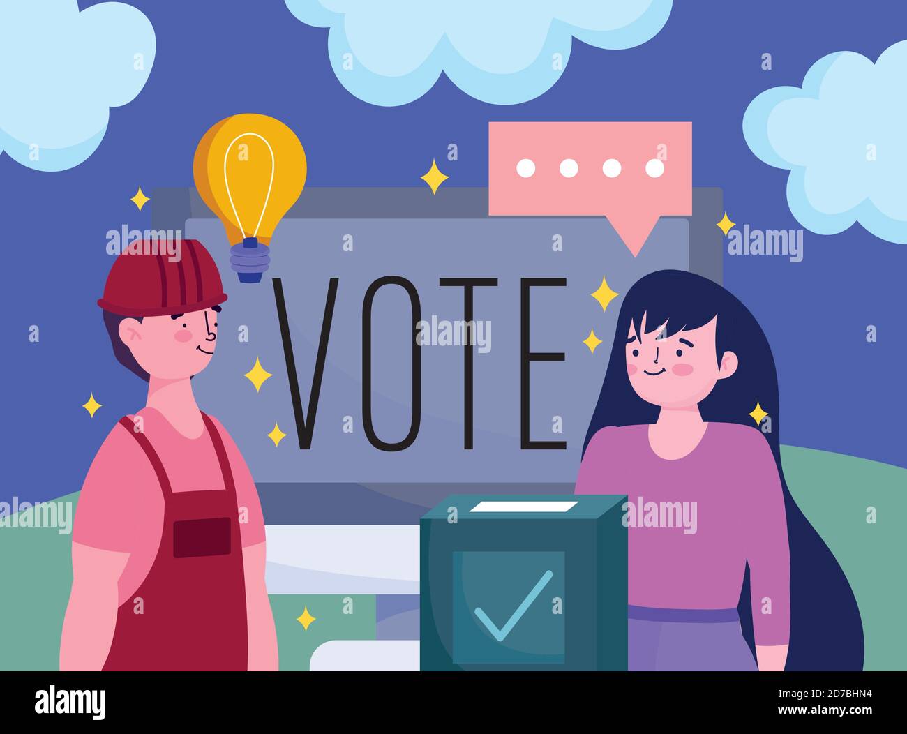 voting and election concept, people online vote computer and box vector ...