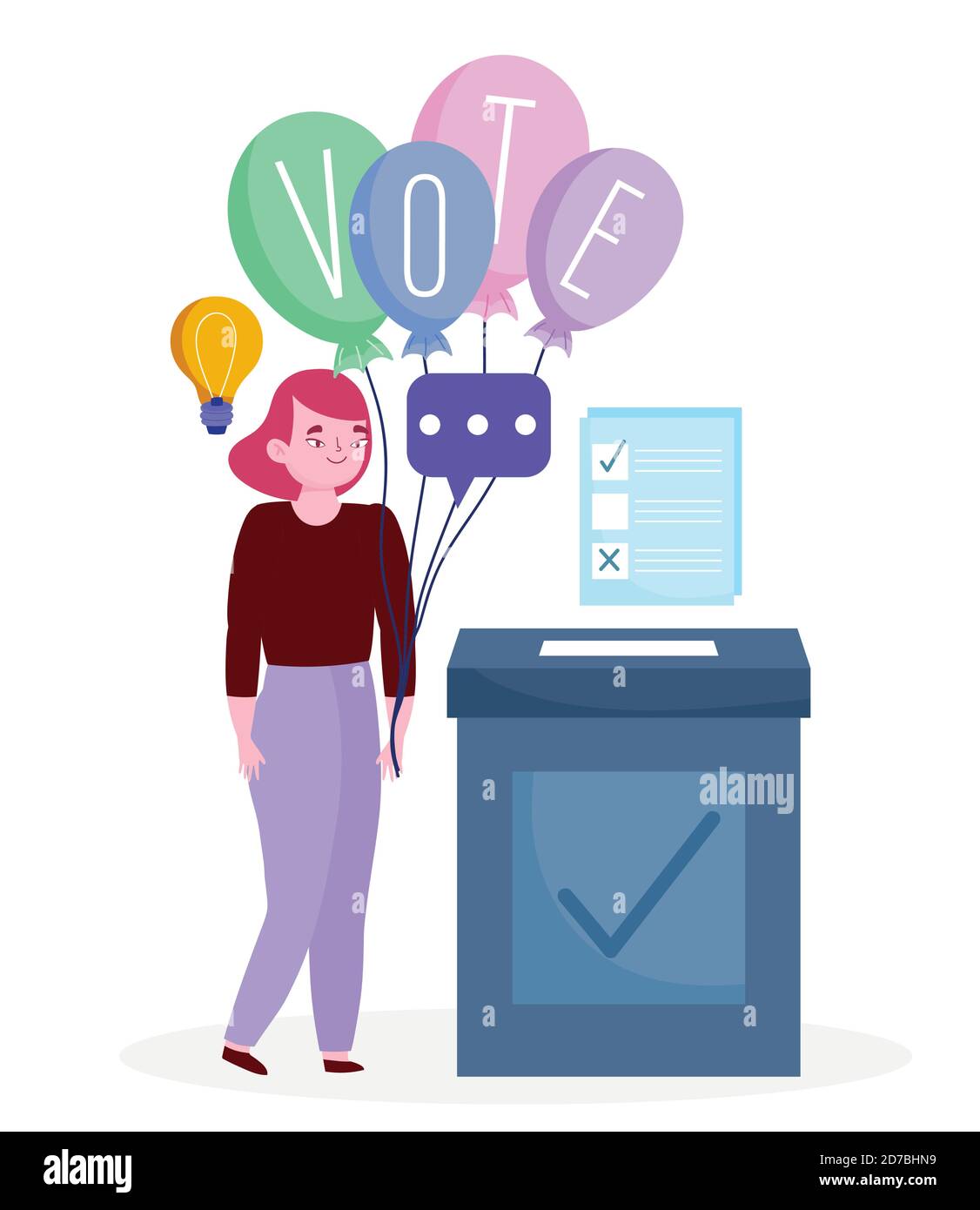 voting and election concept, woman with word vote on balloons and ...