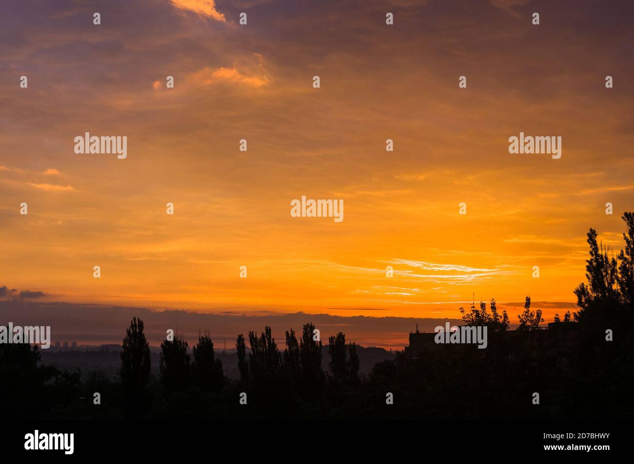 Landscape with dramatic light - beautiful golden sunset with saturated ...