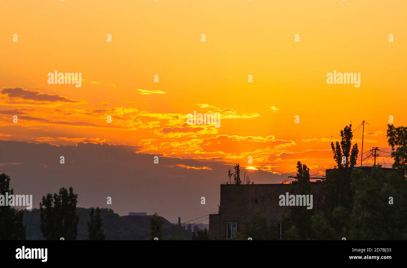 Landscape with dramatic light - beautiful golden sunset with saturated ...