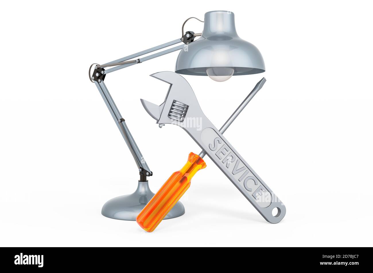 Repair and service of desk lamp, 3D rendering isolated on white ...