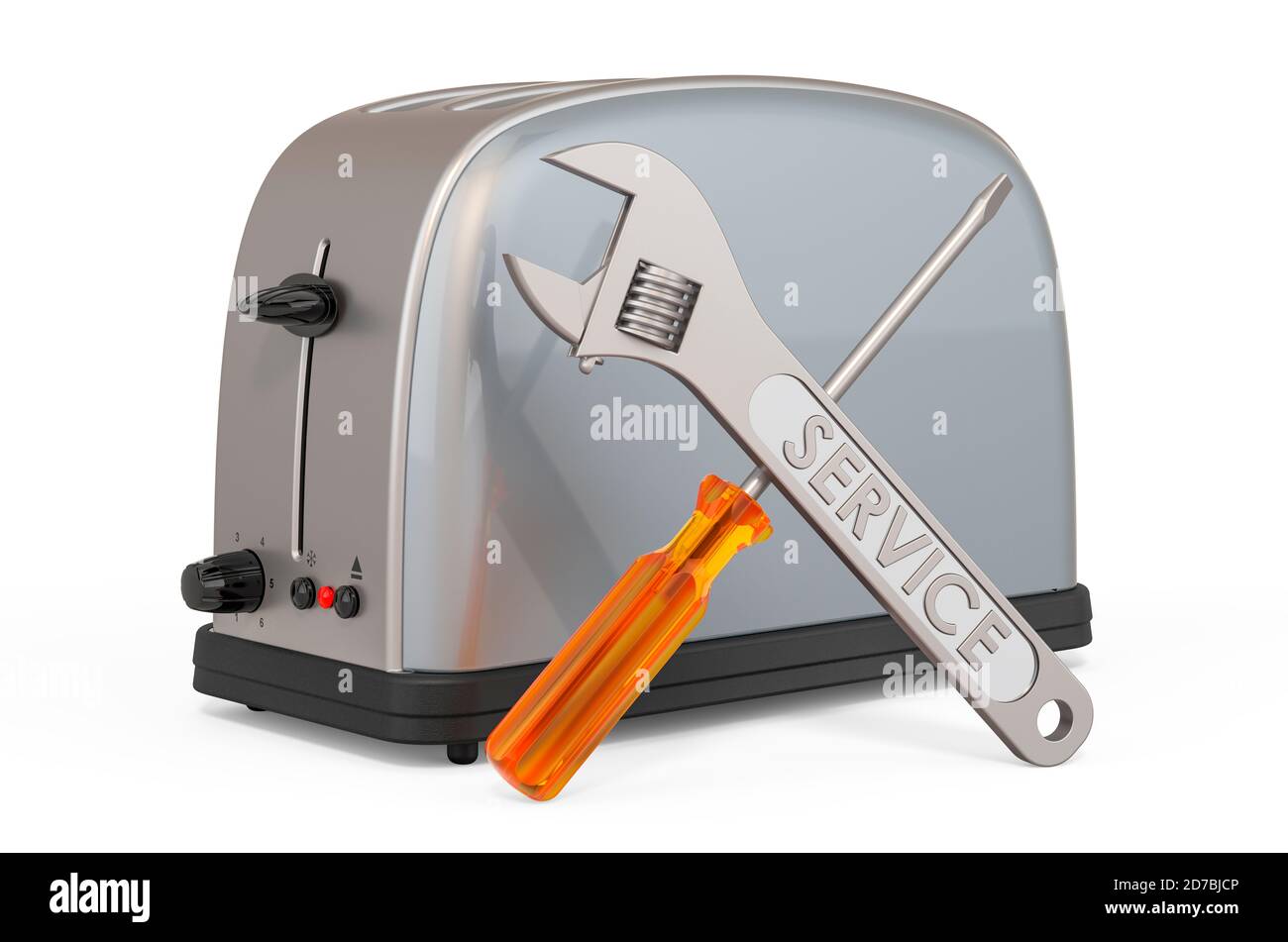 Repair and service of toaster, 3D rendering isolated on white ...