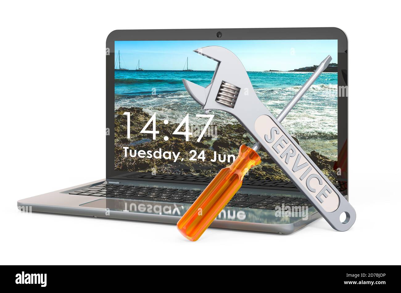 Repair and service of laptop, 3D rendering isolated on white background ...