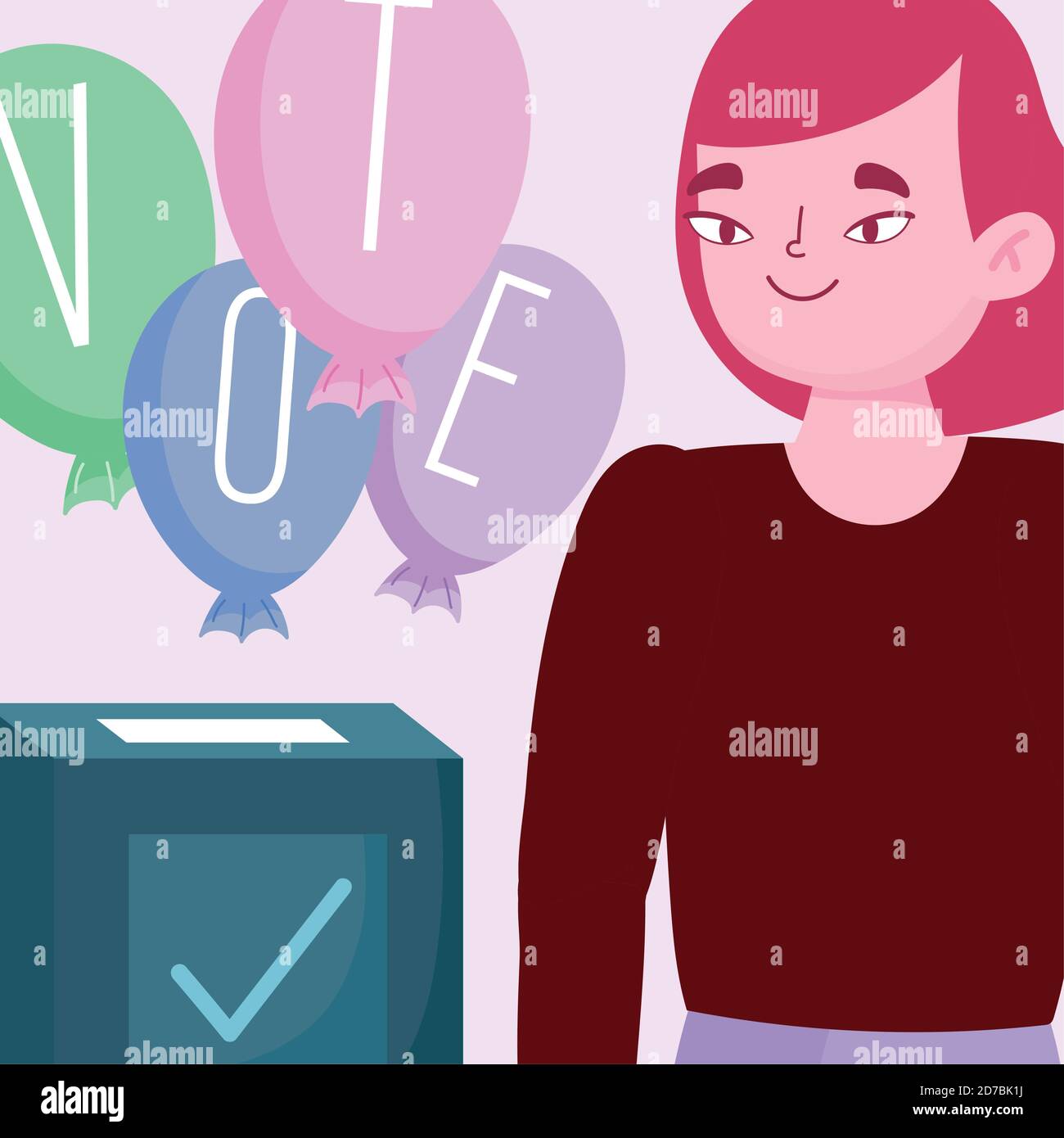 voting and election concept, woman with word vote on balloons vector ...