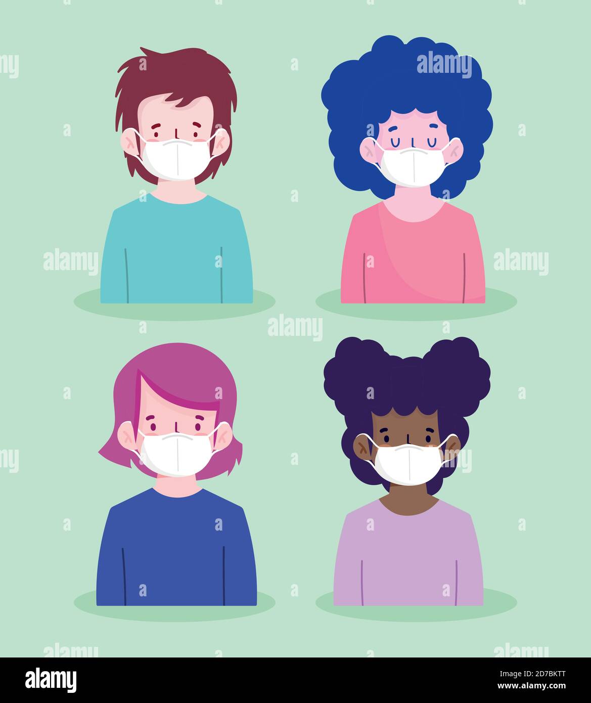 new normal, portrait cartoon men and wonman with protective masks ...