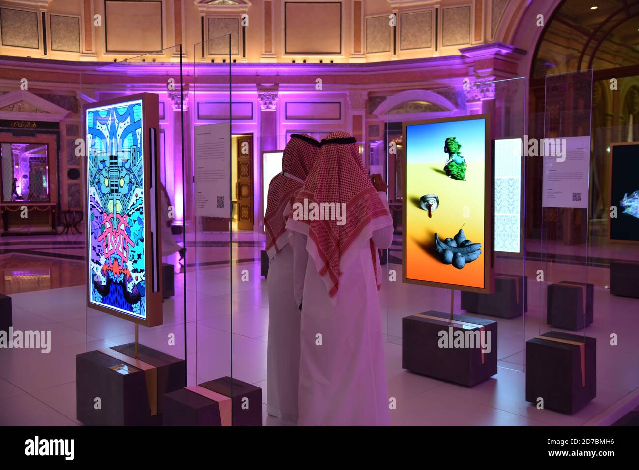 Riyadh, Saudi Arabia. 21st Oct, 2020. Visitors view the AI-based art ...