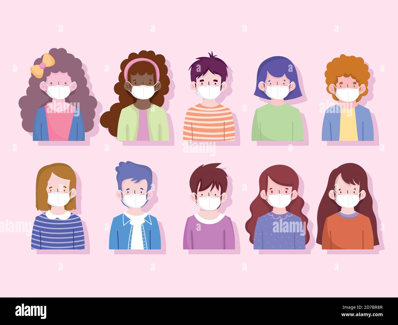 new normal, portrait boys and girls with protective masks, prevention ...