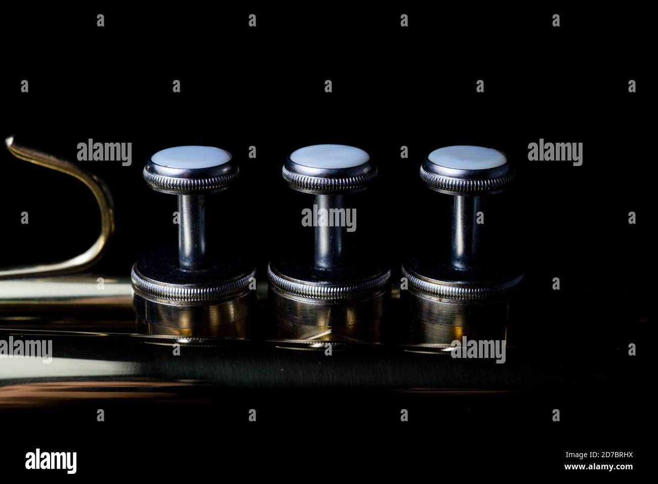 Brass instruments, golden trumpet in the dark Stock Photo - Alamy