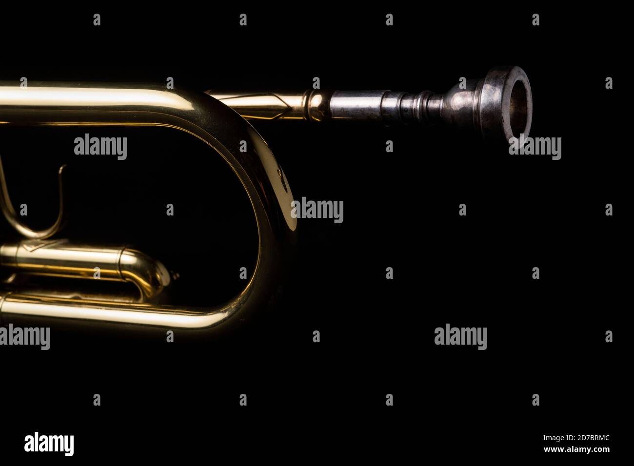 Brass instruments, golden trumpet in the dark Stock Photo - Alamy