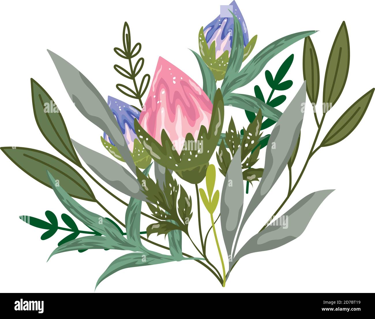 flowers leaves foliage fresh nature isolated design vector illustration ...
